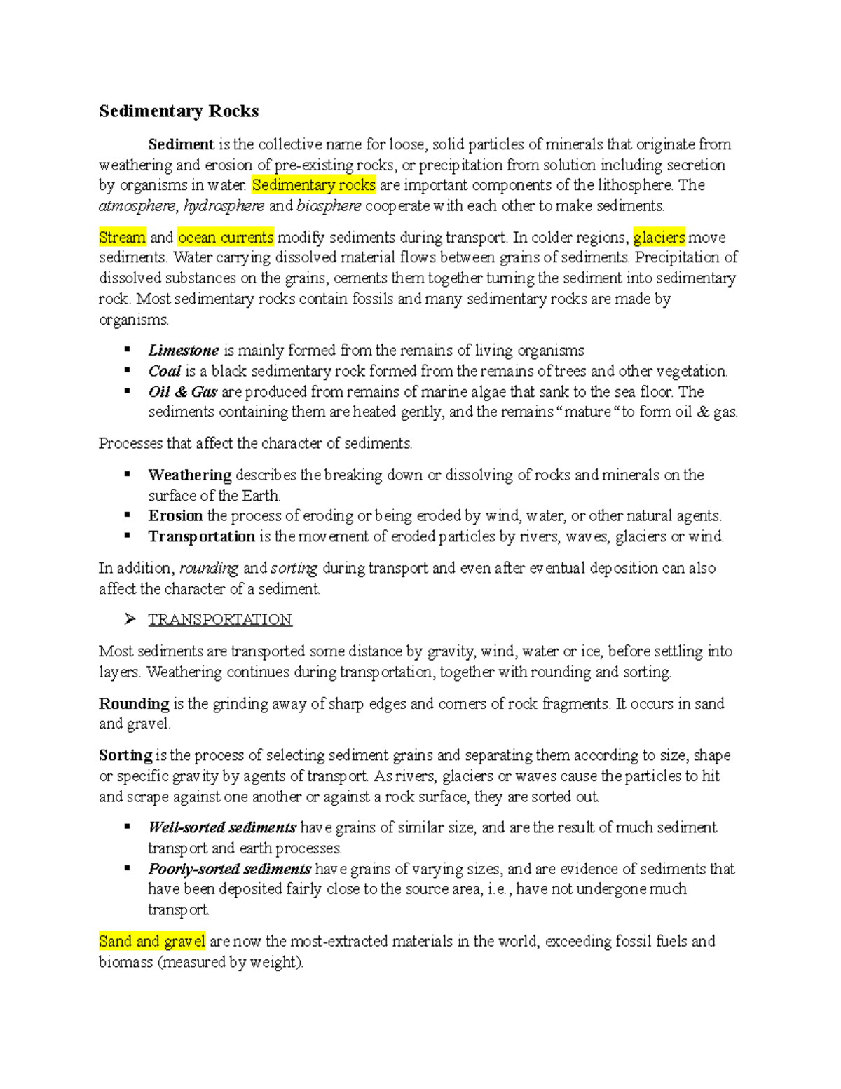 Sedimentary-Rocks - Earth Science notes - Sedimentary Rocks Sediment is ...