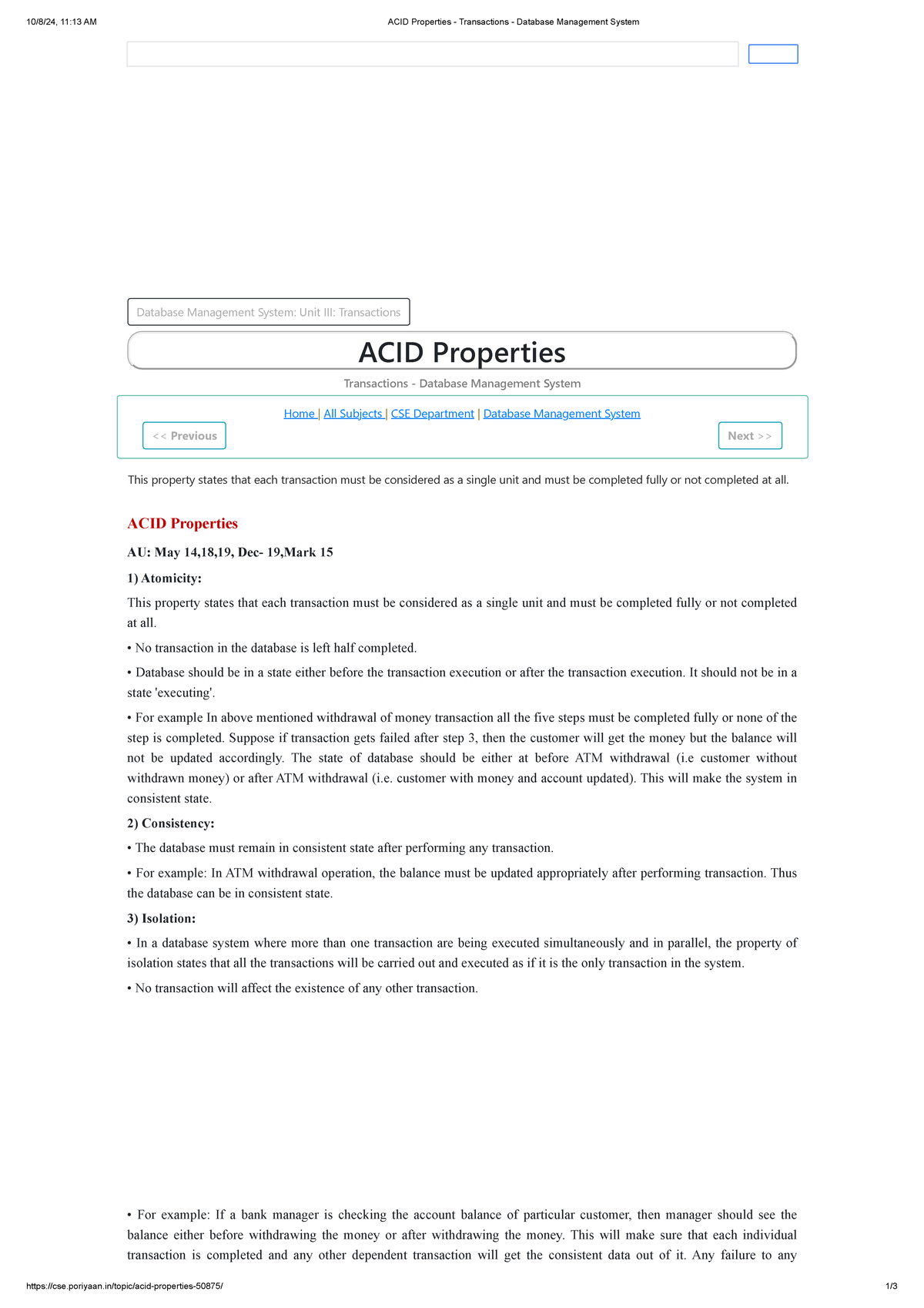 ACID Properties - Transactions - Database Management System - Database ...