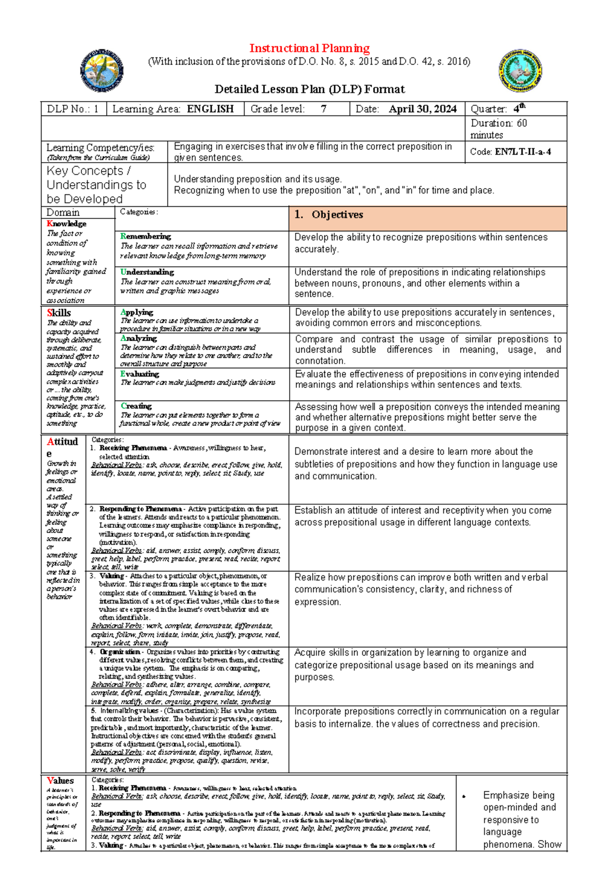 Excelle DLP - LESSON EXAMPLE - Instructional Planning (With inclusion ...