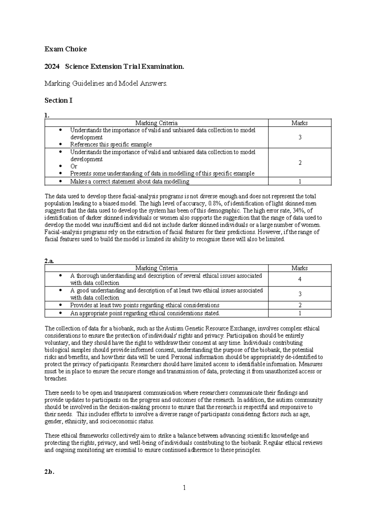 Practice rest marking scheme - Exam Choice 2024 Science Extension Trial ...