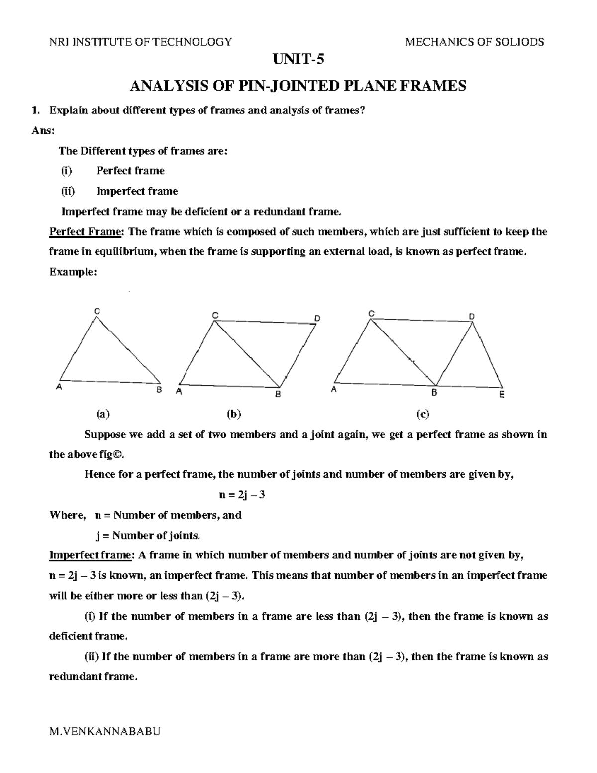 Nanopdf - pastpaper - UNIT- ANALYSIS OF PIN-JOINTED PLANE FRAMES ...