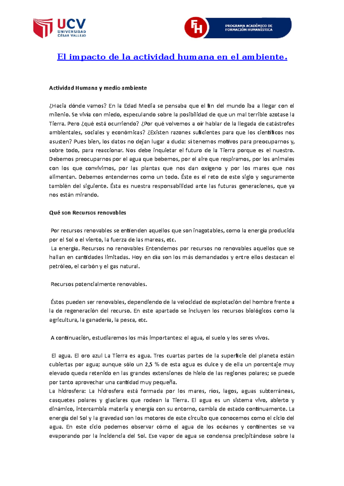 5° Lectura 09 - El impacto de la actividad humana en el ambiente ...
