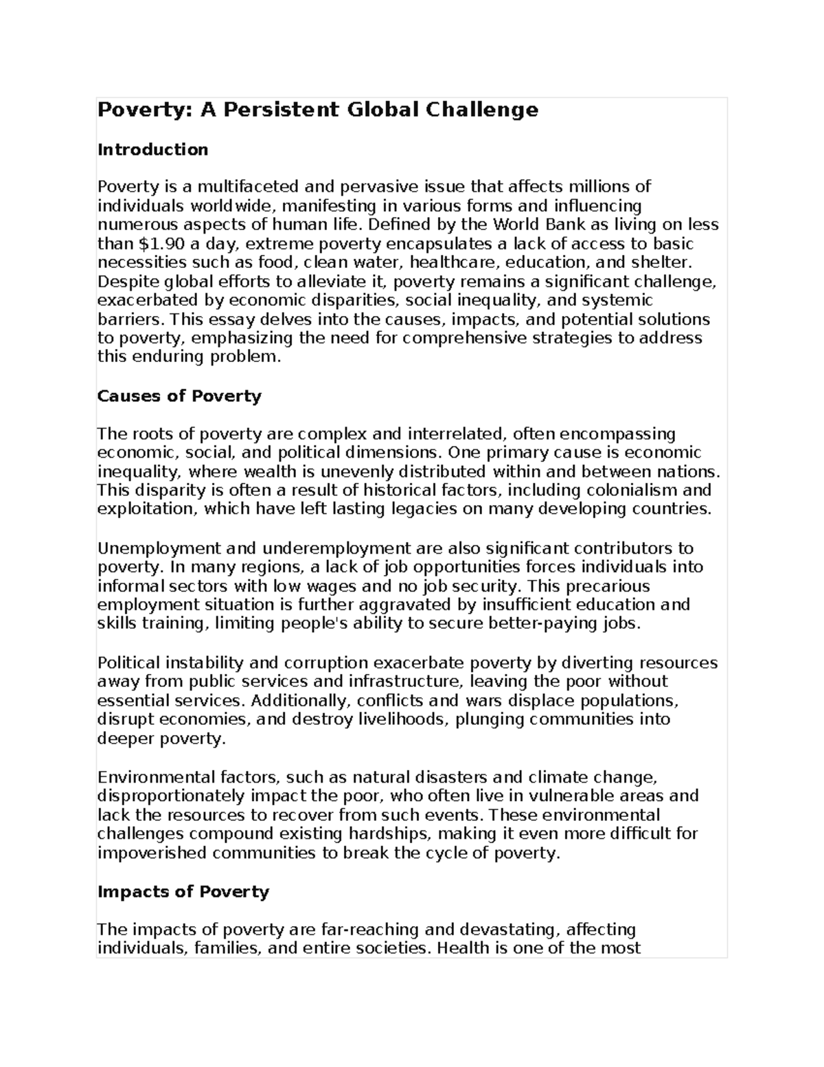 Poverty A Persistent Global Challenge - Poverty: A Persistent Global ...