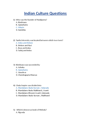 Indian Culture MCQ - Indian Culture Questionnaire 1) The National ...