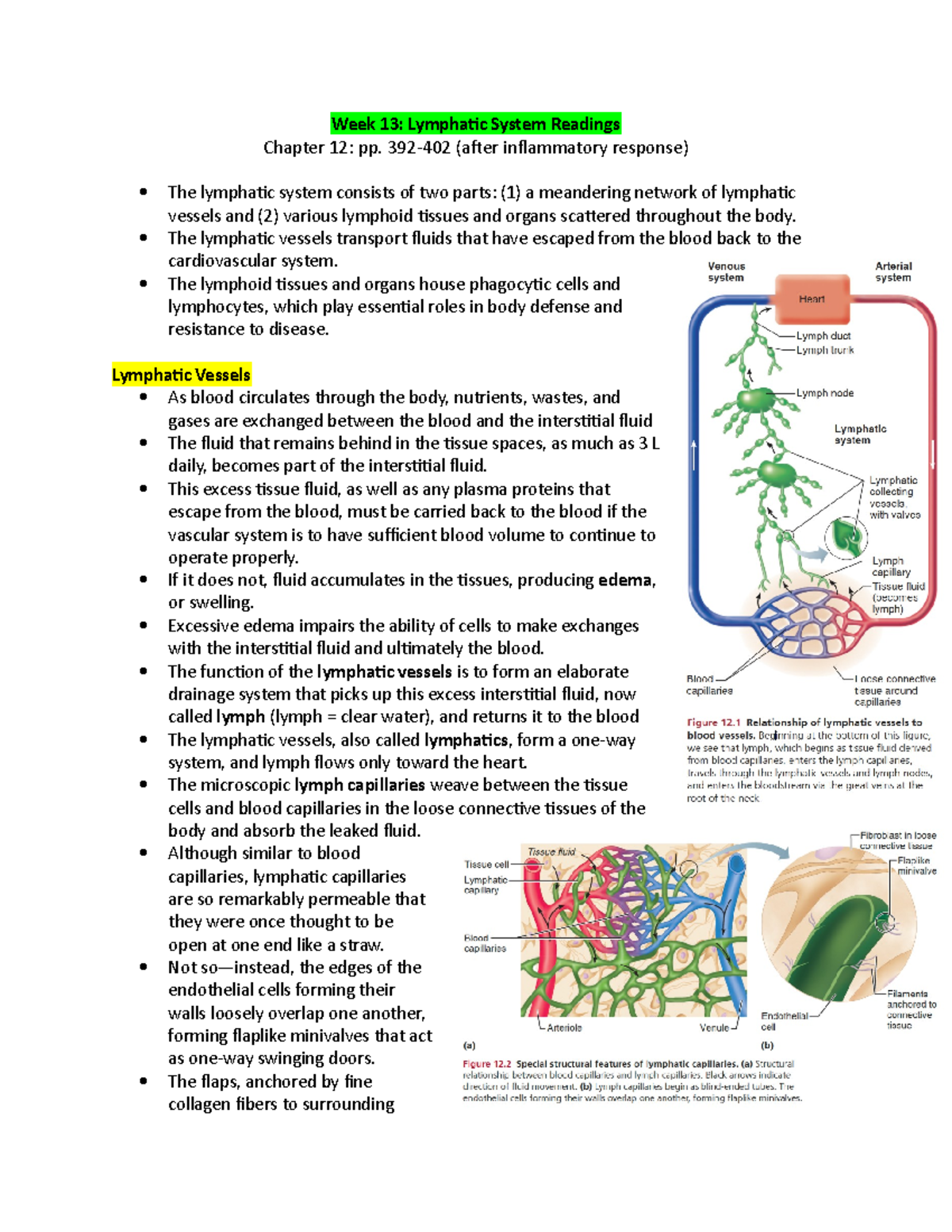 Week 13 Readings - weekly course notes - Week 13: Lymphatic System ...
