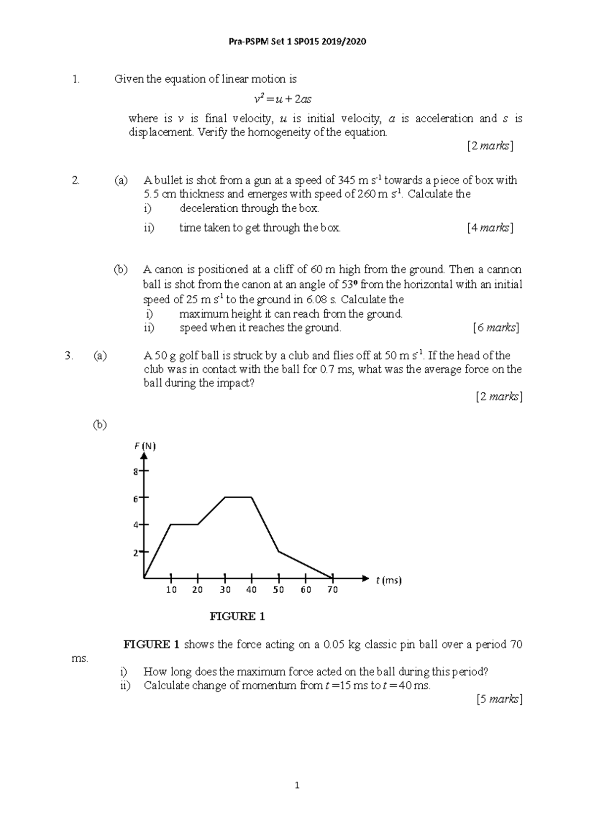2019 SP015 Pra-PSPM Set 1 - Foundation Physics II - UiTM - Studocu