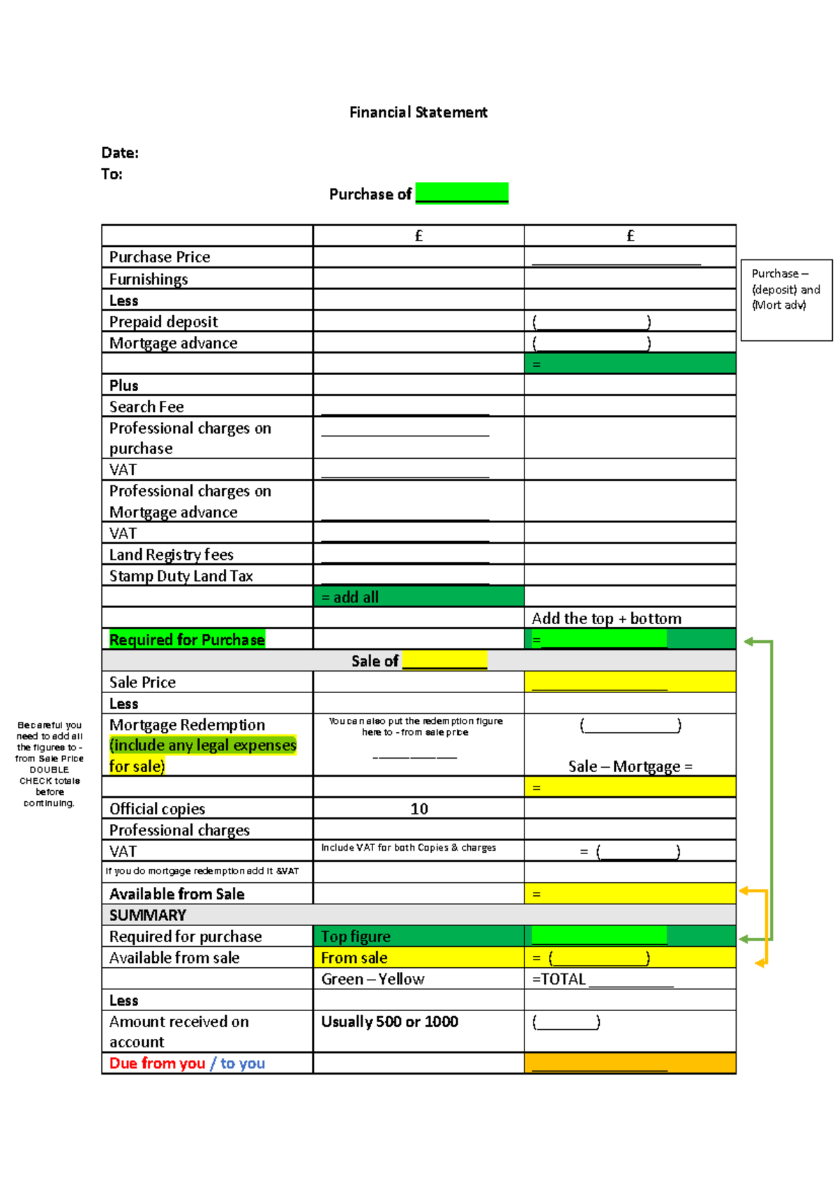 Financial Statement template - Financial Statement Date: To: Purchase ...