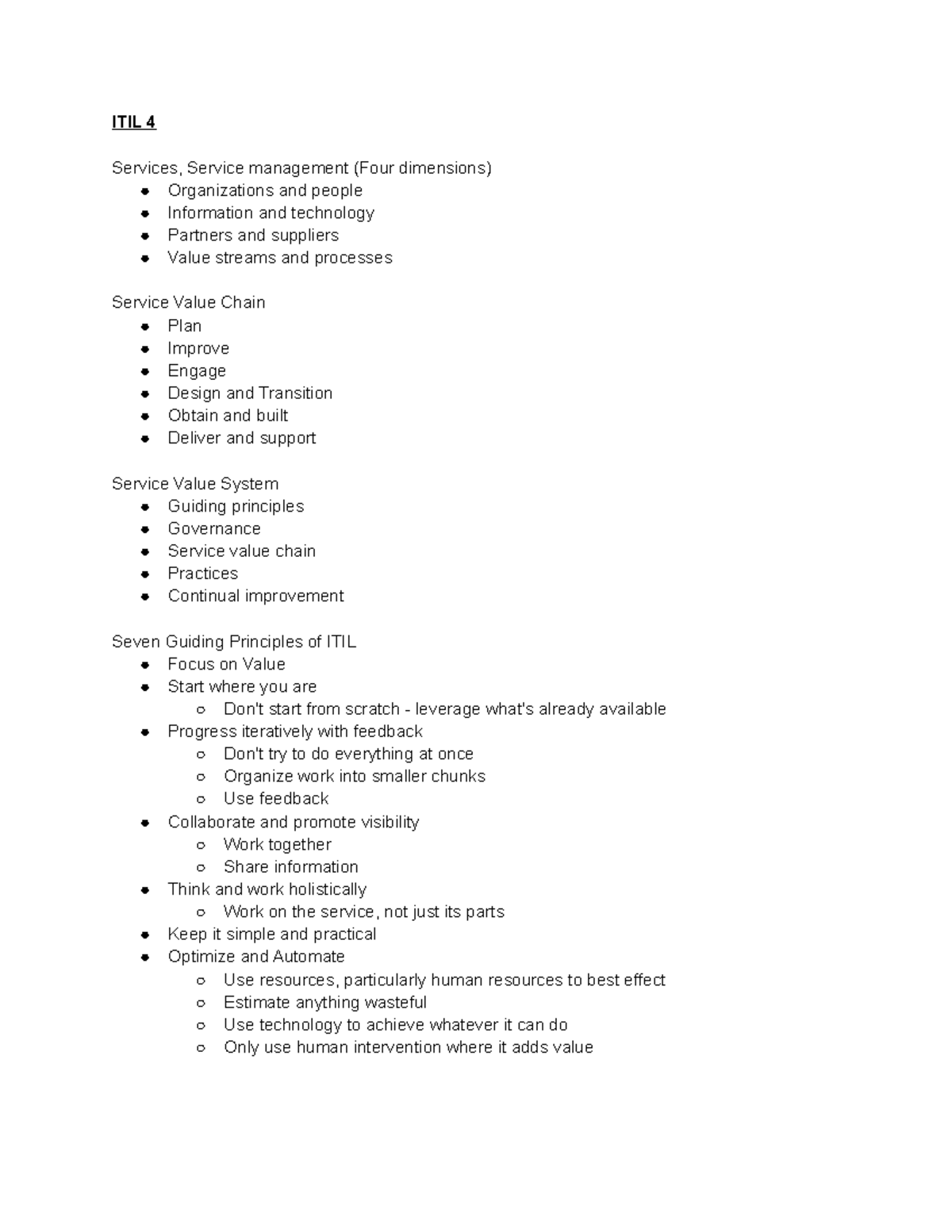 ITIL 4 - Notes for the ITIL 4 course - ITIL 4 Services, Service ...