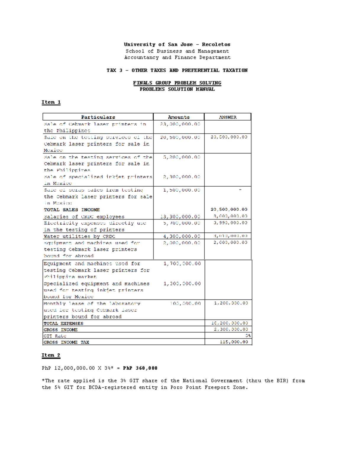 Tax 3 Finals Group Problem Solving Activity Solution Manual