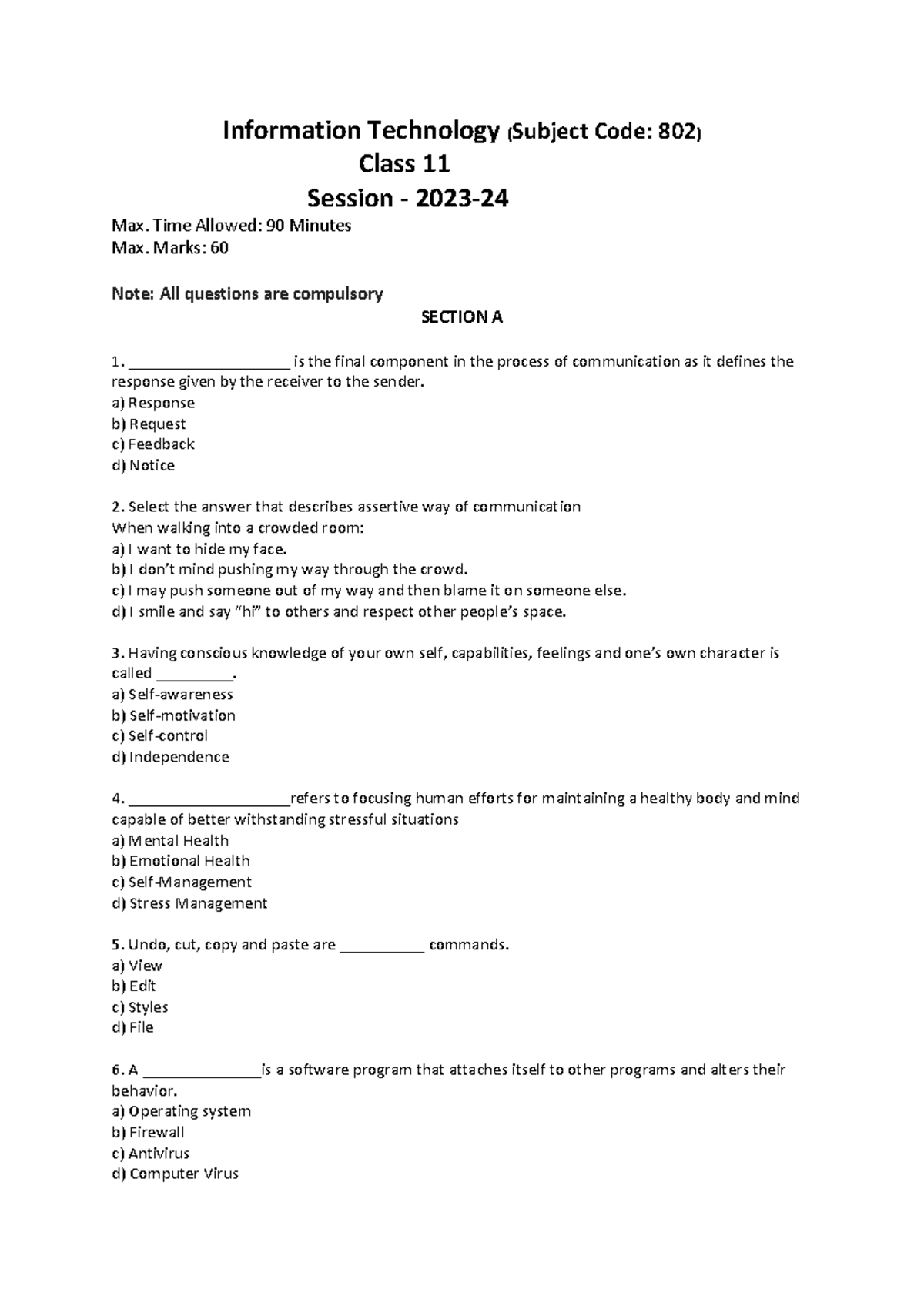Information Technology 11N - Information Technology (Subject Code: 802 ...