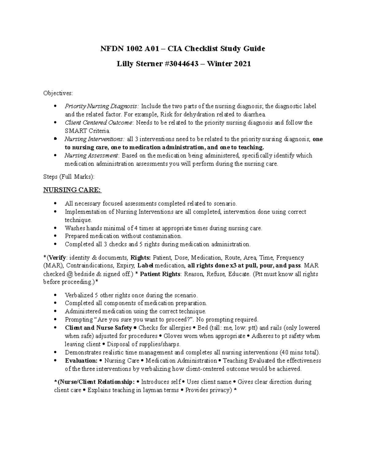 NFDN 1002 Final Study Guide & CIA Practice - NFDN 1002 - NorQuest - Studocu