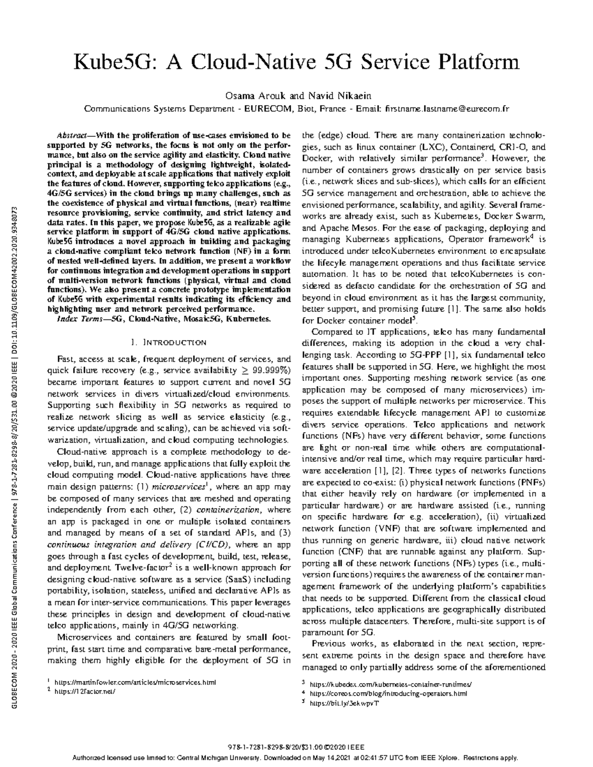 Arouk 2020 Lecture - Kube5G: A Cloud-Native 5G Service Platform Osama ...
