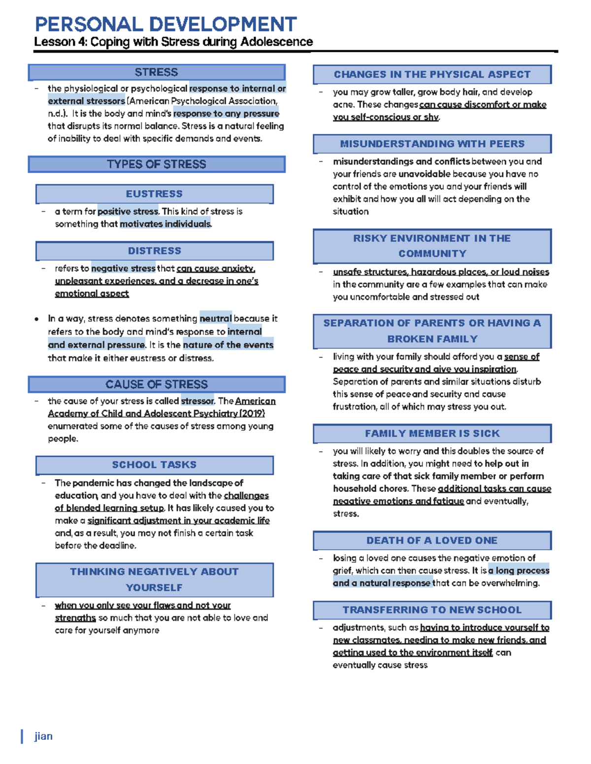 Perdev 4 - Science 9 Q3 - jian − EUSTRESS − DISTRESS − • − SCHOOL TASKS ...