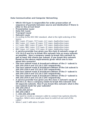 Data Comm. & Computer NW Exit exam ques - Suppose in one end of a twisted pair cable the network ...