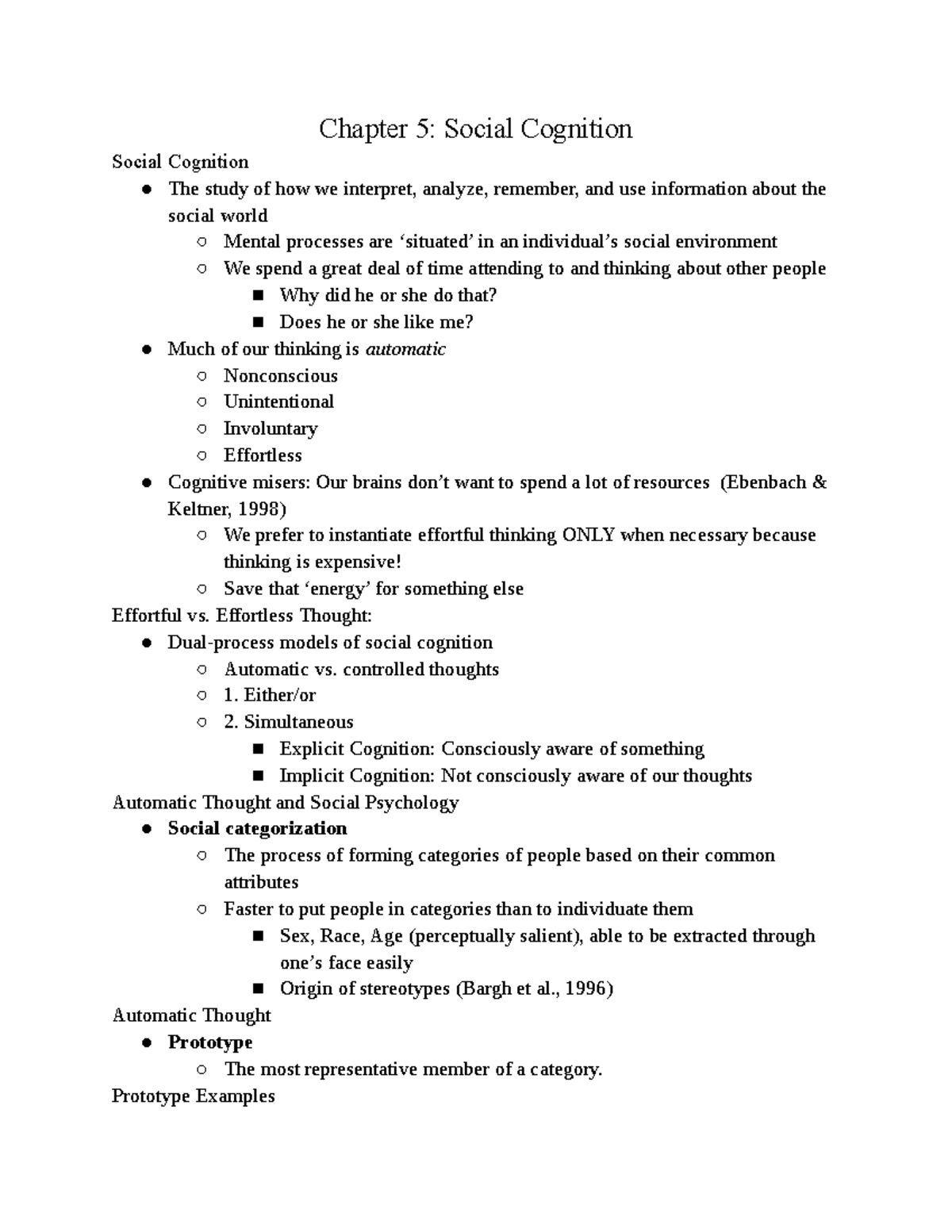 Chapter 5 Social Cognition - Chapter 5: Social Cognition Social ...