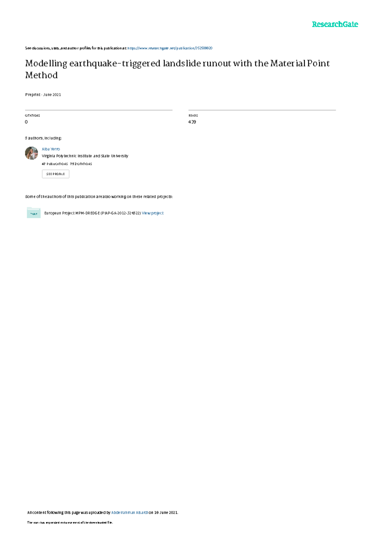 Alsardi(2021) Runout modeling of earthquake triggered landslides with ...