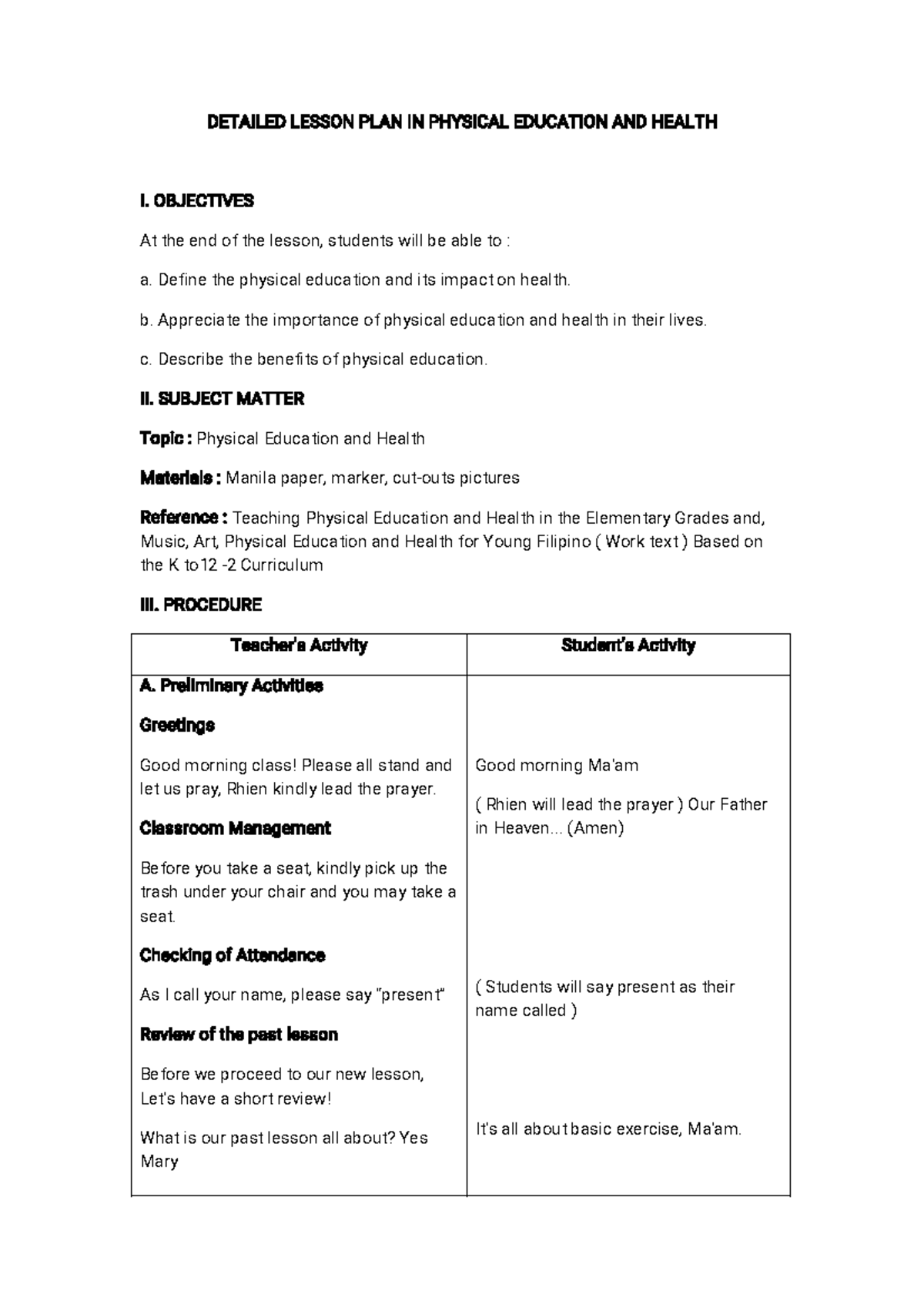 M-PEH Detailed Lesson PLAN 2 - DETAILED LESSON PLAN IN PHYSICAL ...