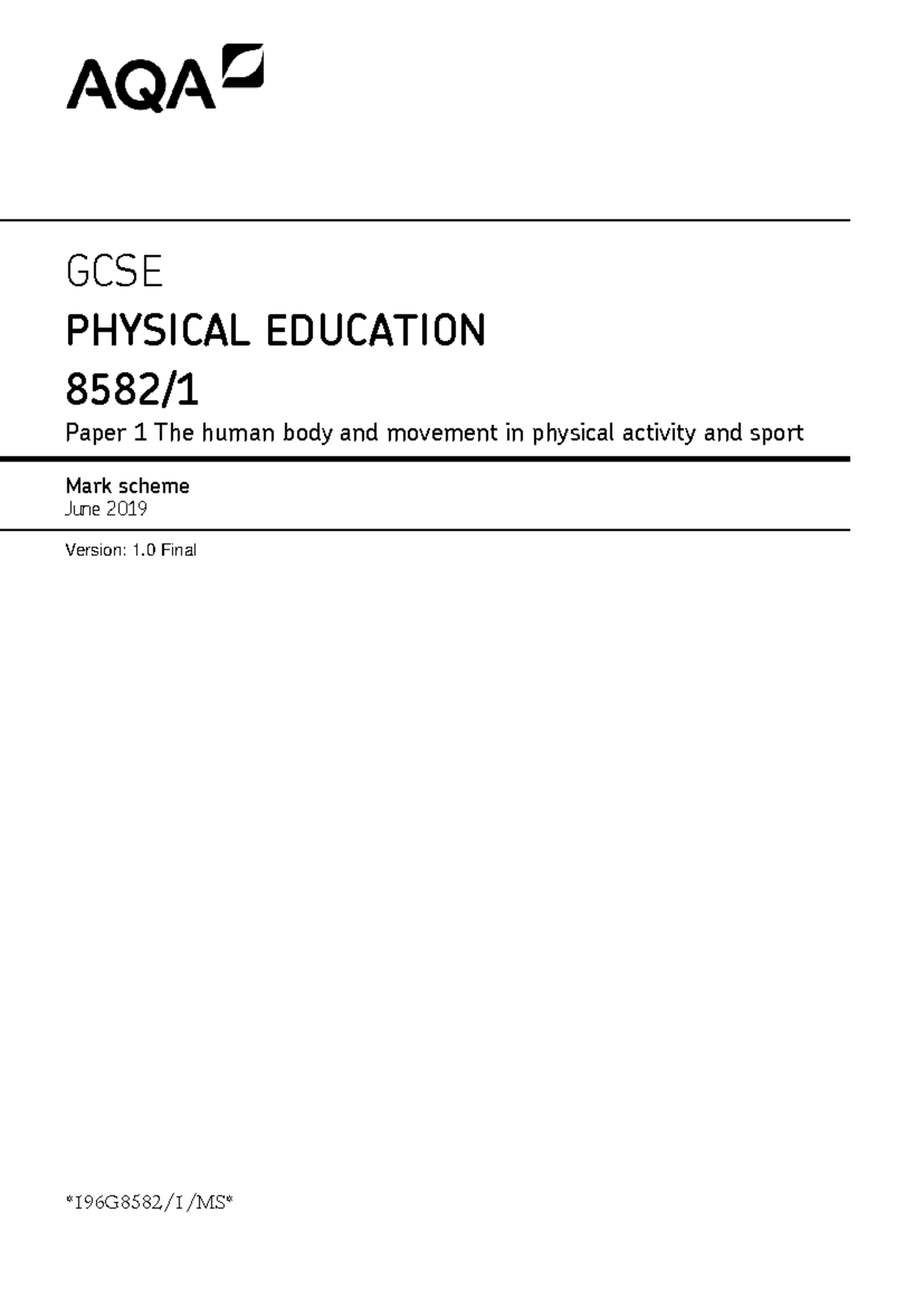2019-p1-a - pe work - GCSE PHYSICAL EDUCATION 8582/ Paper 1 The human ...
