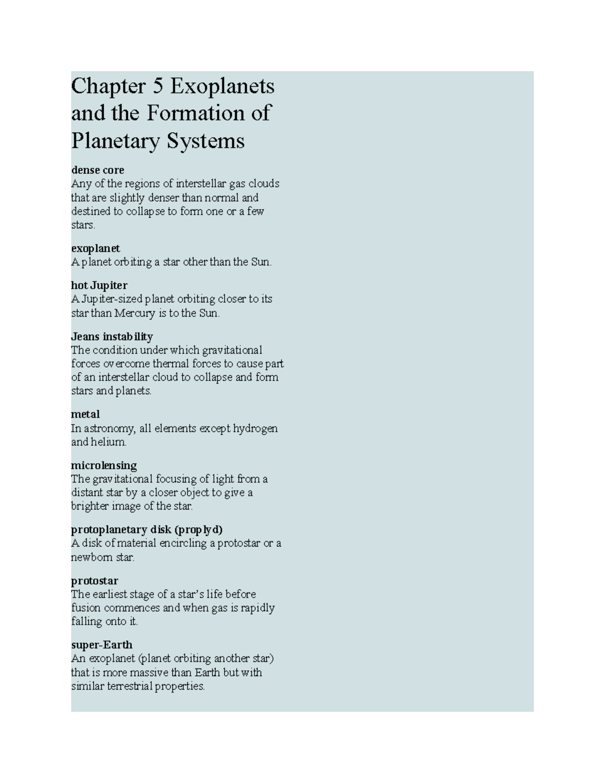 Ch 5 Key Terms - Chapter 5 Exoplanets and the Formation of Planetary ...