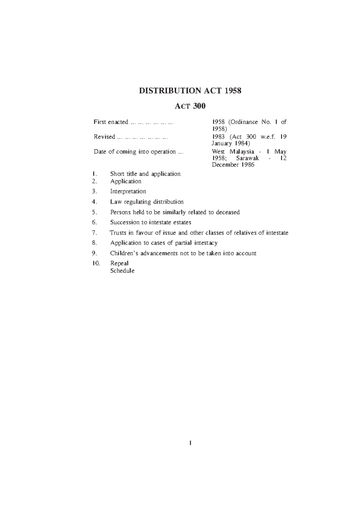 Distribution ACT 1958 ACT 300 - DISTRIBUTION ACT 1958 ACT 300 First ...