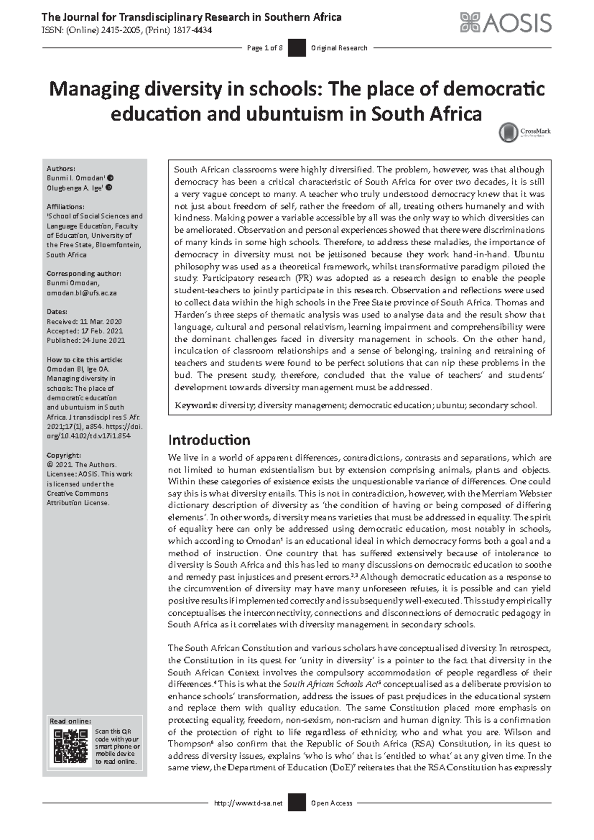 Document - ENG2611 - Page 1 of 8 Original Research Read online: Scan ...