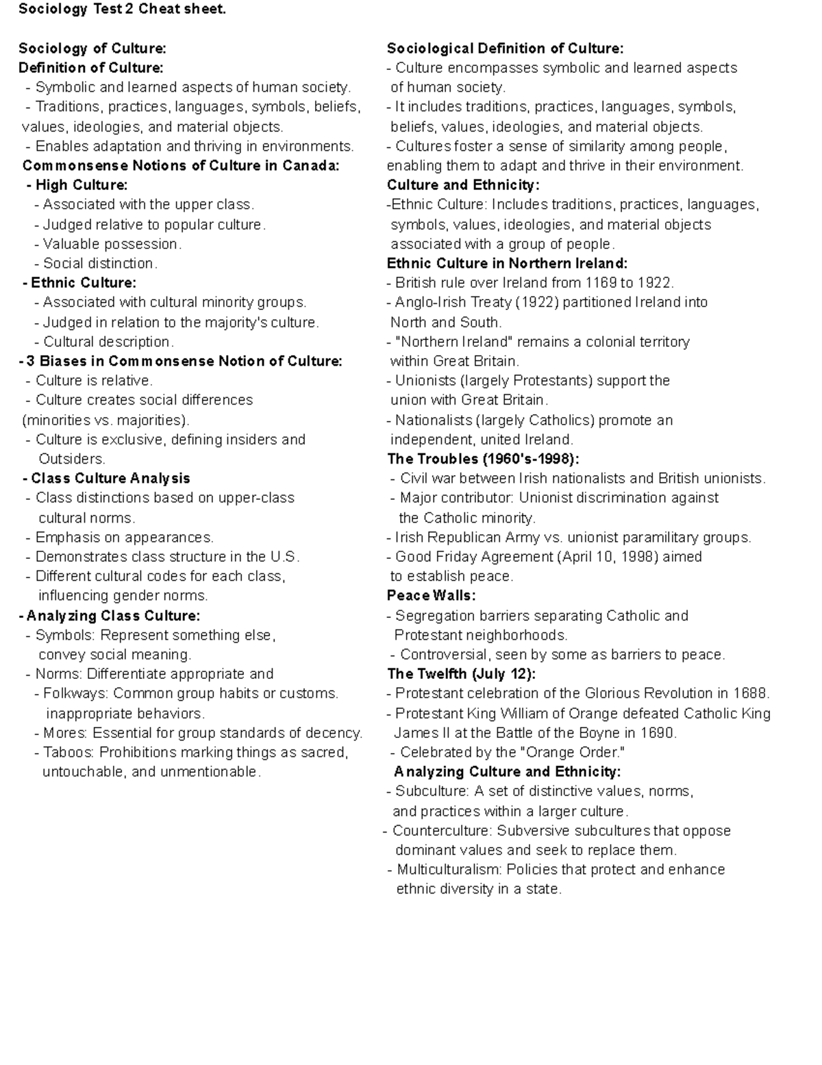 SY101 Test 2 cheat sheet - Sociology Test 2 Cheat sheet. Sociology of ...