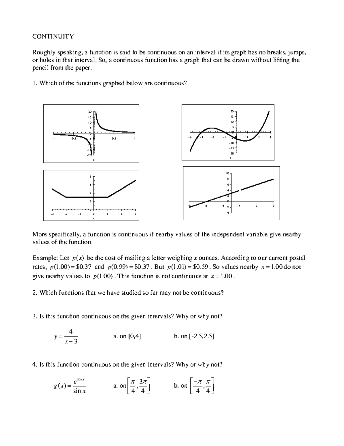 Ch1 More Continuity - Chapter 1 - CONTINUITY Roughly speaking, a ...