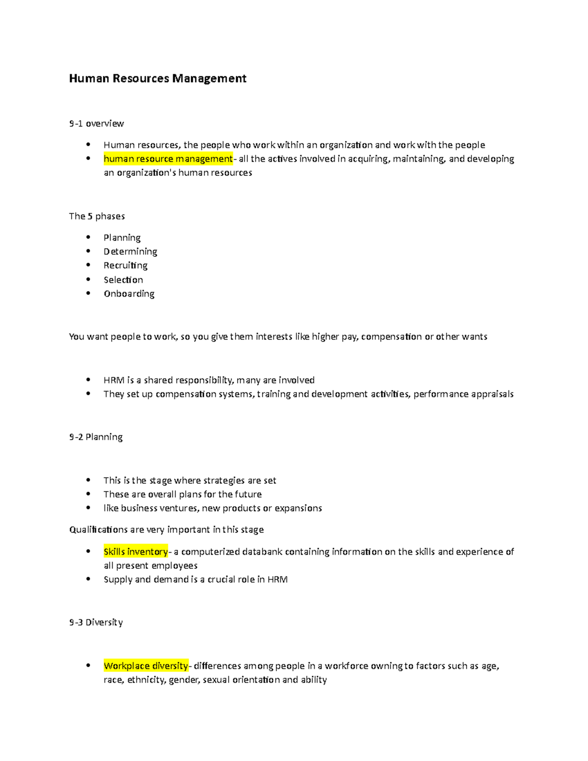 Chapter 9 - this is the first couple lesson over humans resources ...