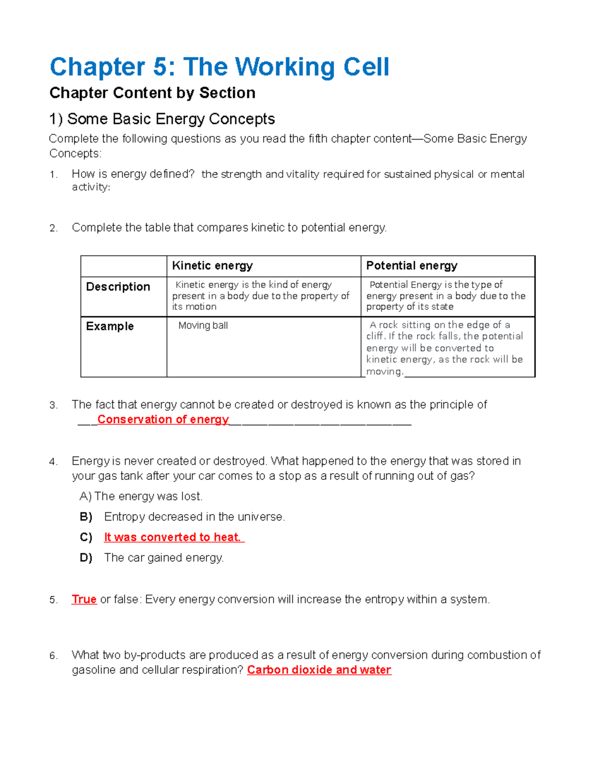 Active Learning Chapter 5 - Chapter 5: The Working Cell Chapter Content ...