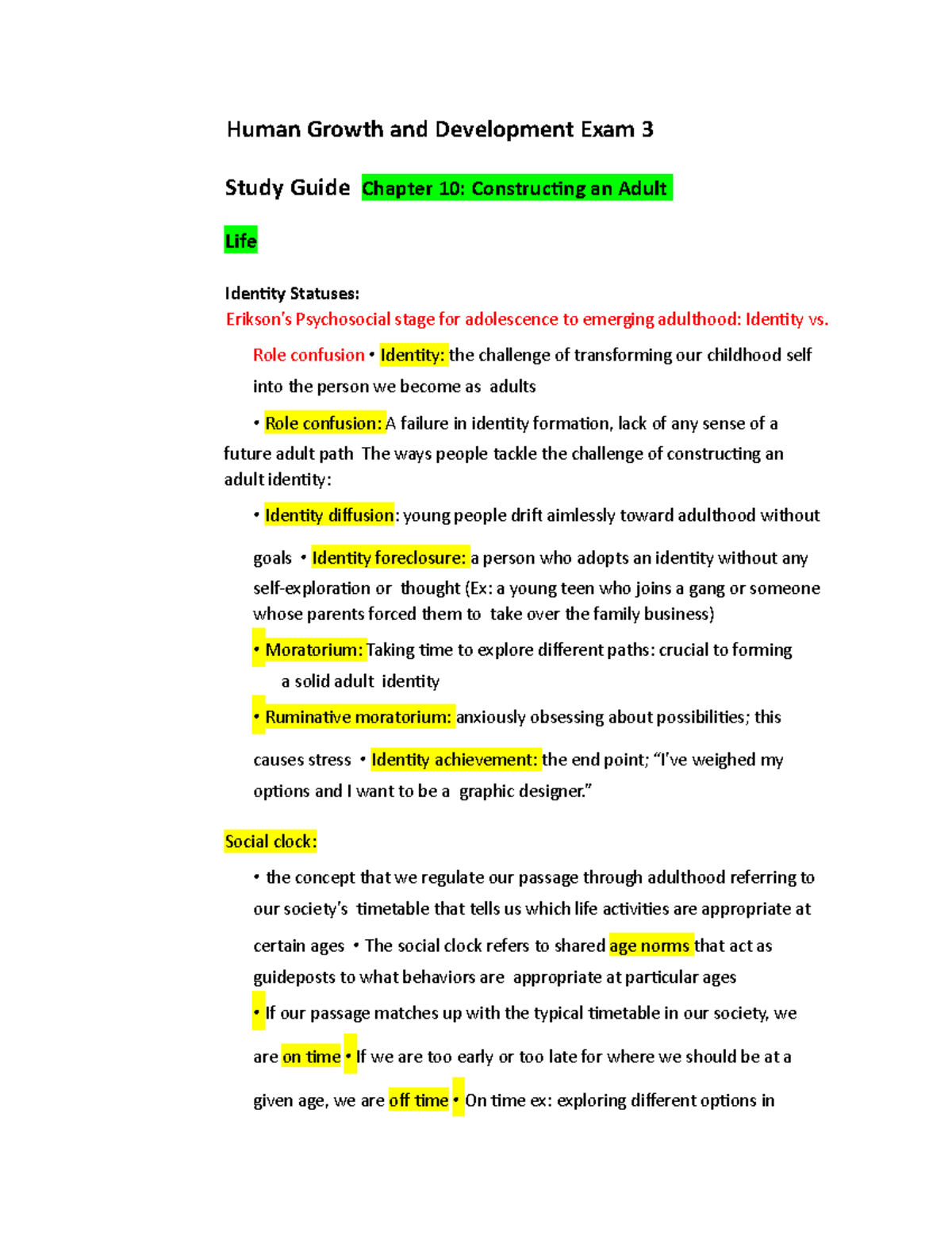 Human Growth and Development Exam 3 Study Guide Chapter 10 Constructing ...