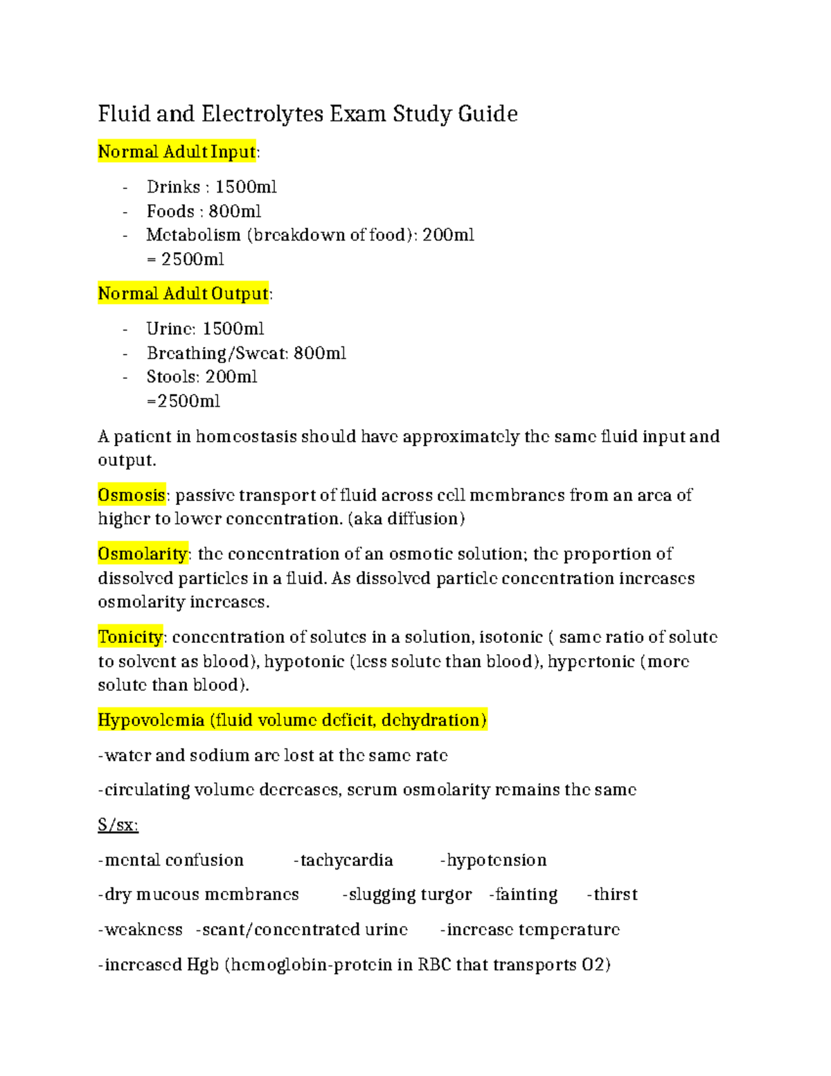 Fluid and Electrolytes Exam Study Guide - Osmosis: passive transport of ...