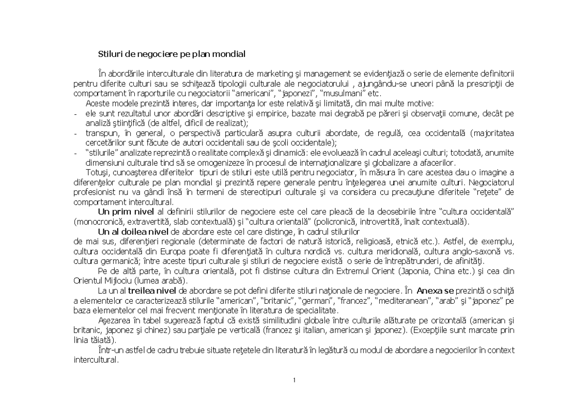 Cursul-8 - NEGOCIERE INTERNATIONALA - NOTE DE CURS - Stiluri de ...
