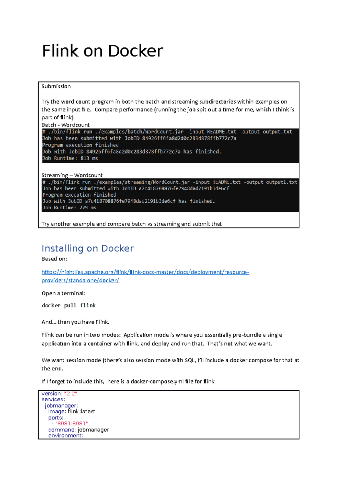Lecture 7 W7 Flink on Docker - Flink on Docker Submission Try the word count program in both the ...