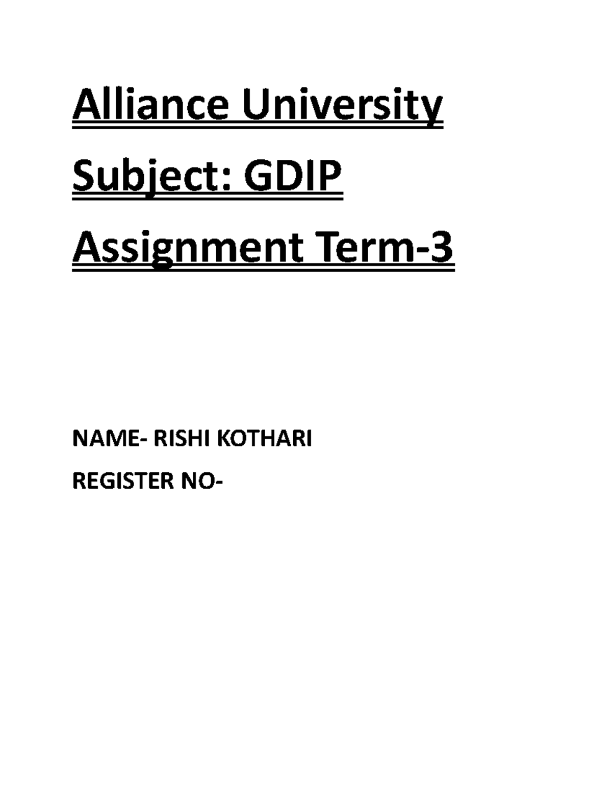 GDIP Assingnment - Alliance University Subject: GDIP Assignment Term ...