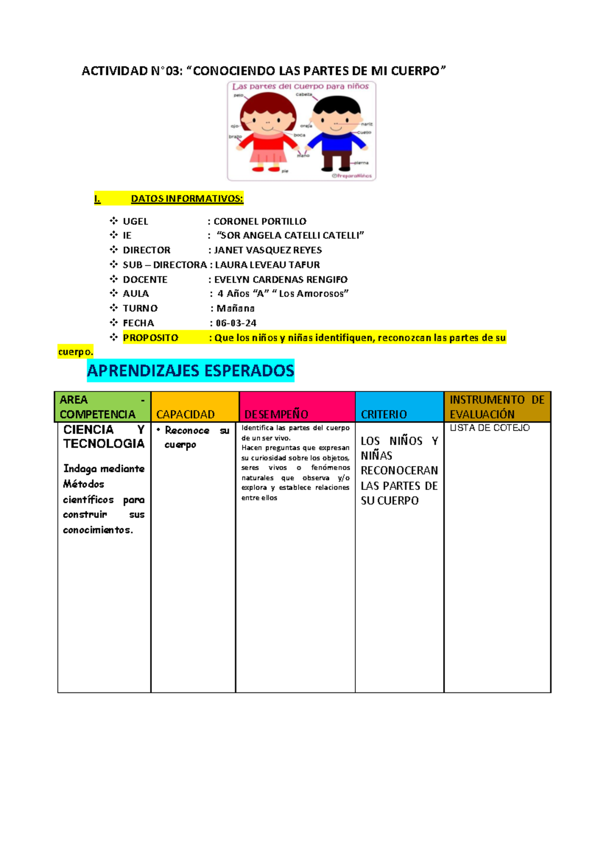 Actividad N°03 LAS Partes DEL Cuerpo Humano - ACTIVIDAD N°03 ...