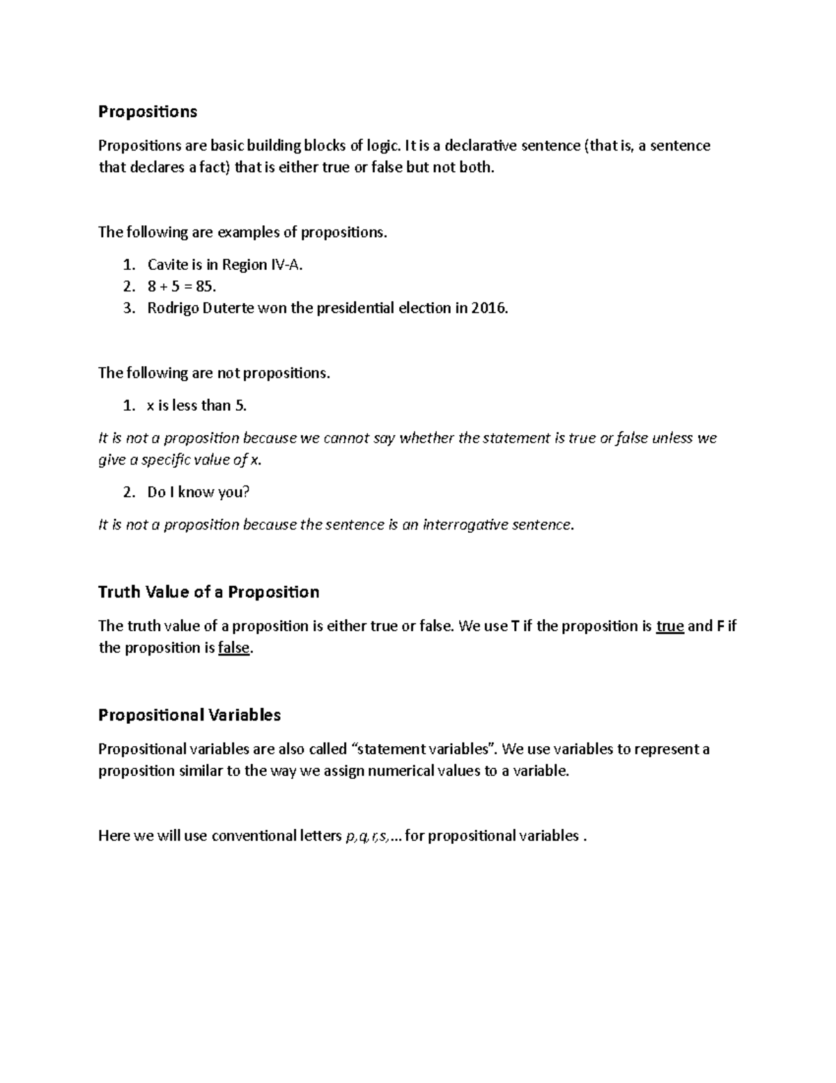 Propositions - Lecture notes 1 - Discrete Structures - La Salle - Dasma ...