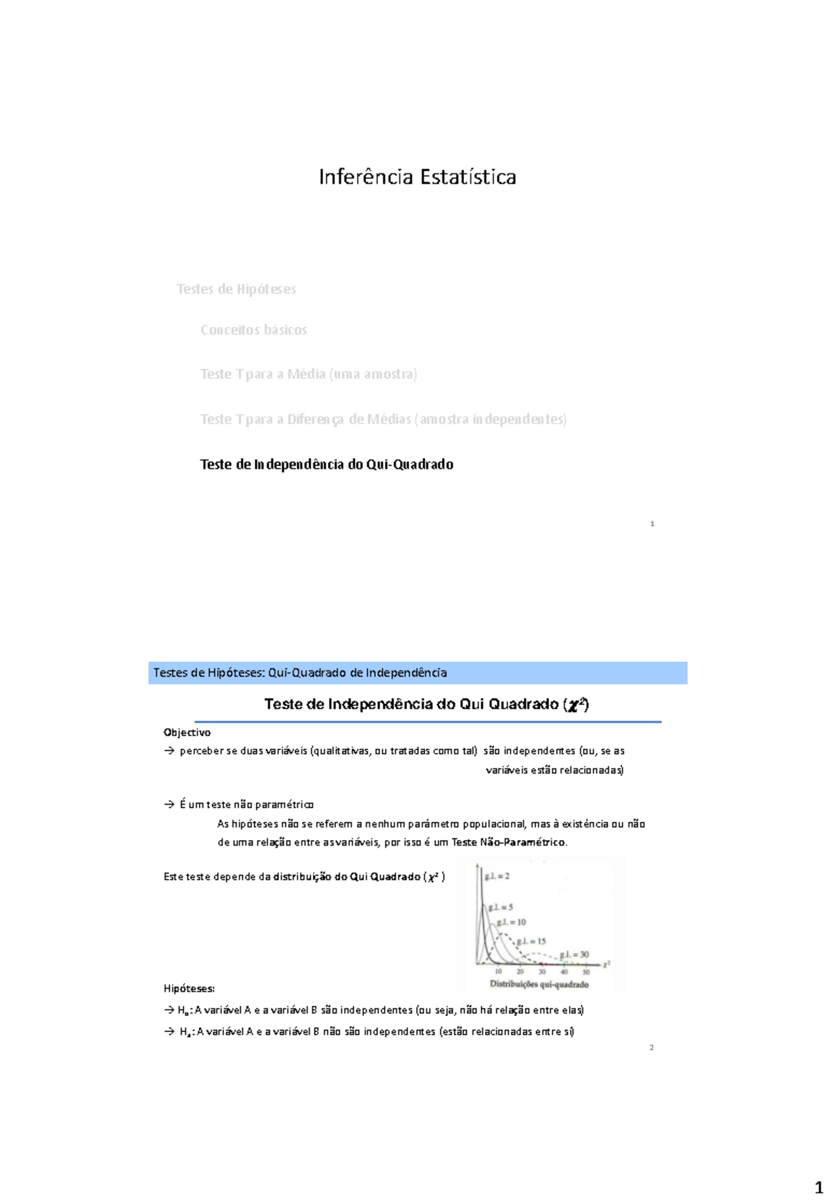 4 Slides Qui-Quadrado - resumo - 1 Inferência Estatística Testes de ...