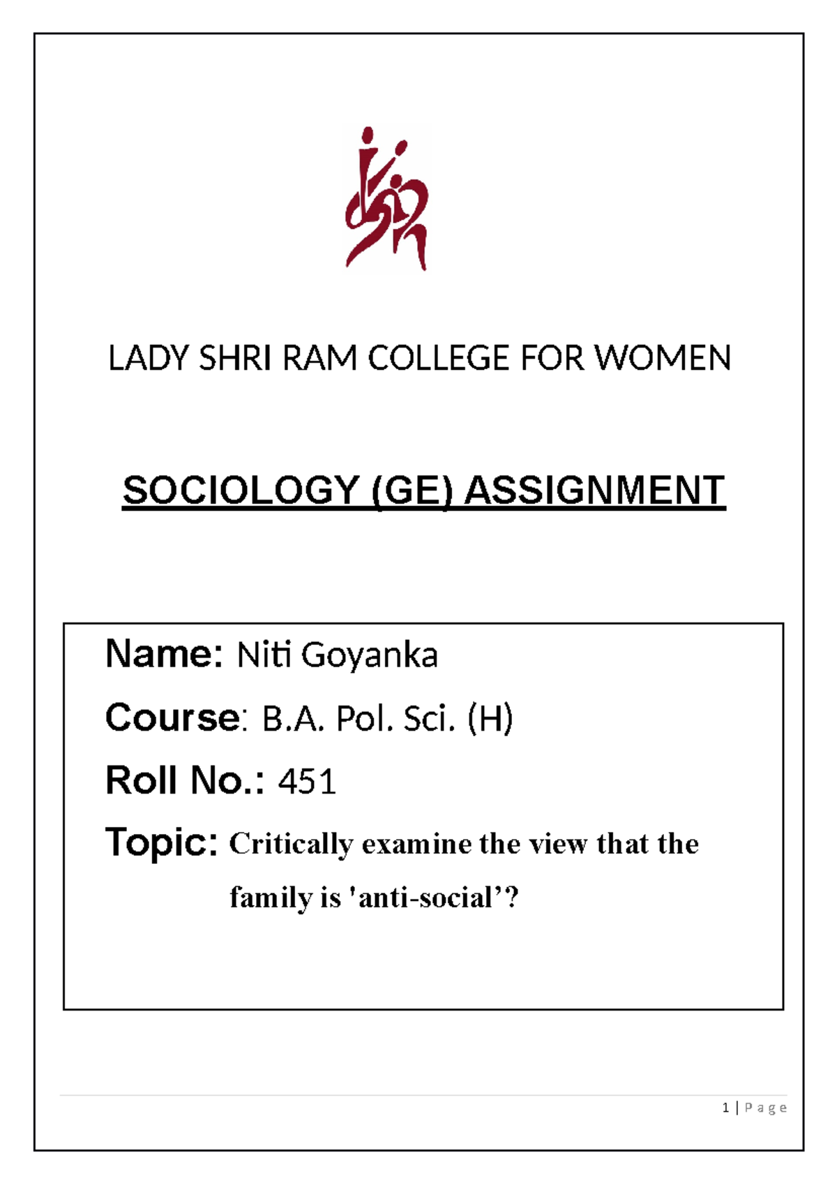 Anti social family - The changing world - BA History Hons - CBCS - Lady ...