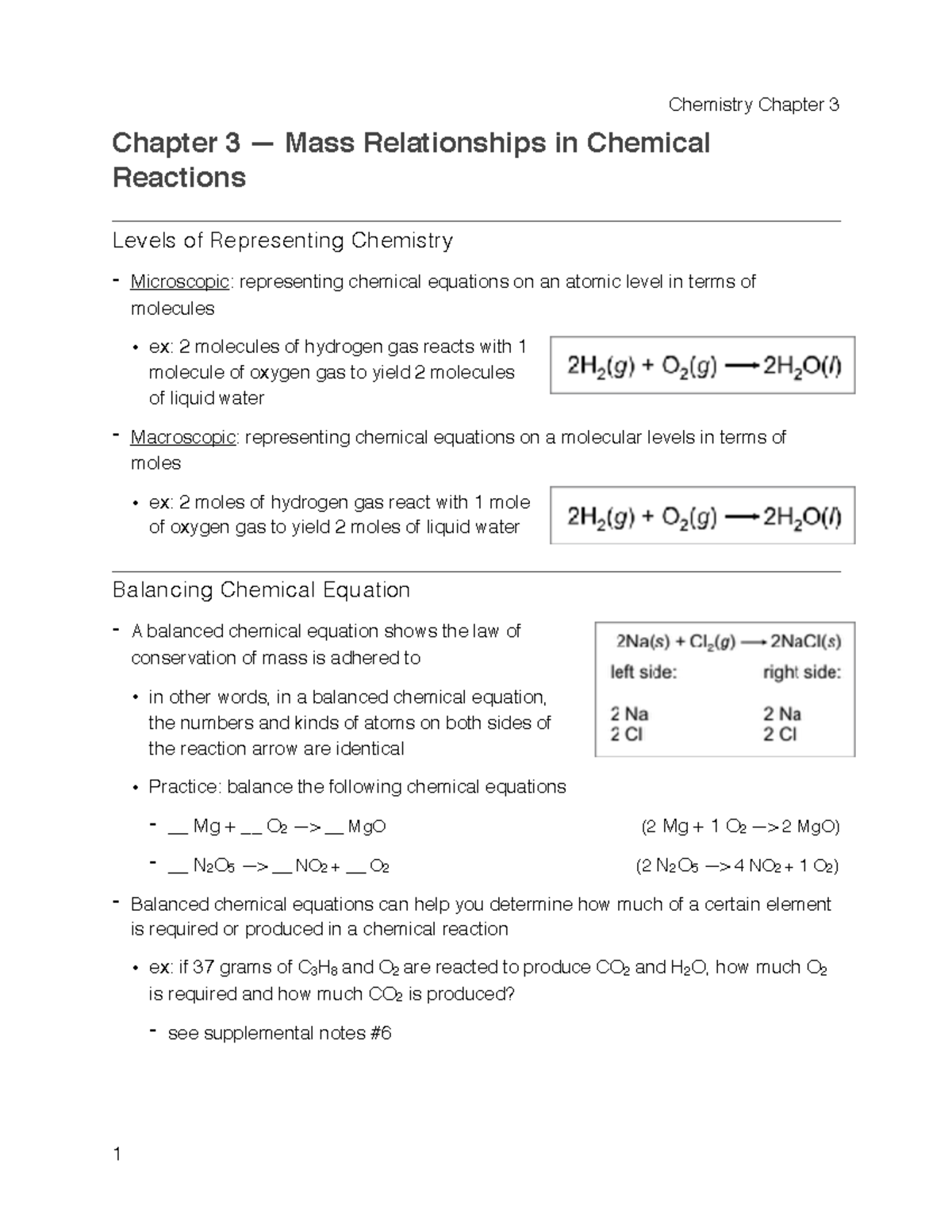 CHEM - 141 - Chapter 3 Notes - Chapter 3 — Mass Relationships in ...