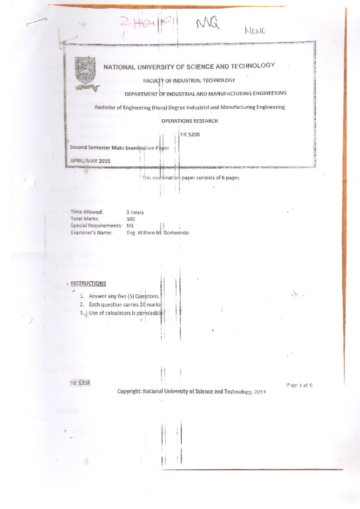 TIE 5208 2015 - question paper - History of USA - Studocu