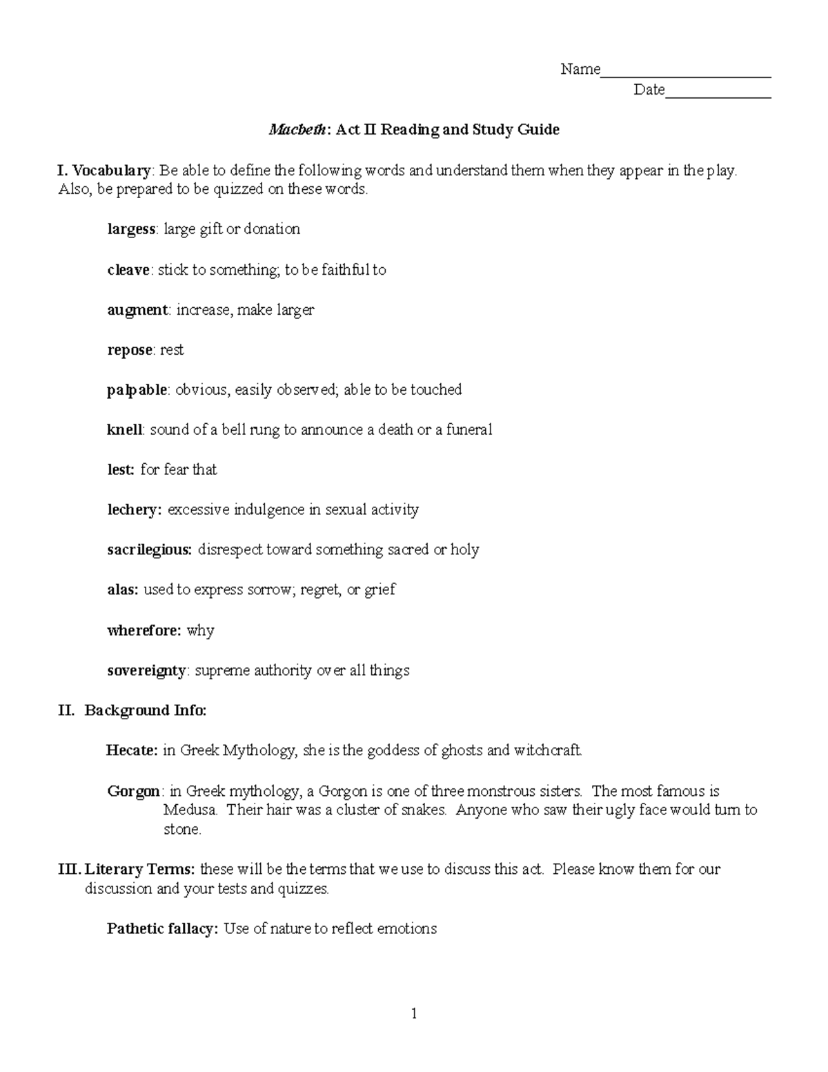 Macbeth Act 2 reading questions - Name_____________________ Date ...