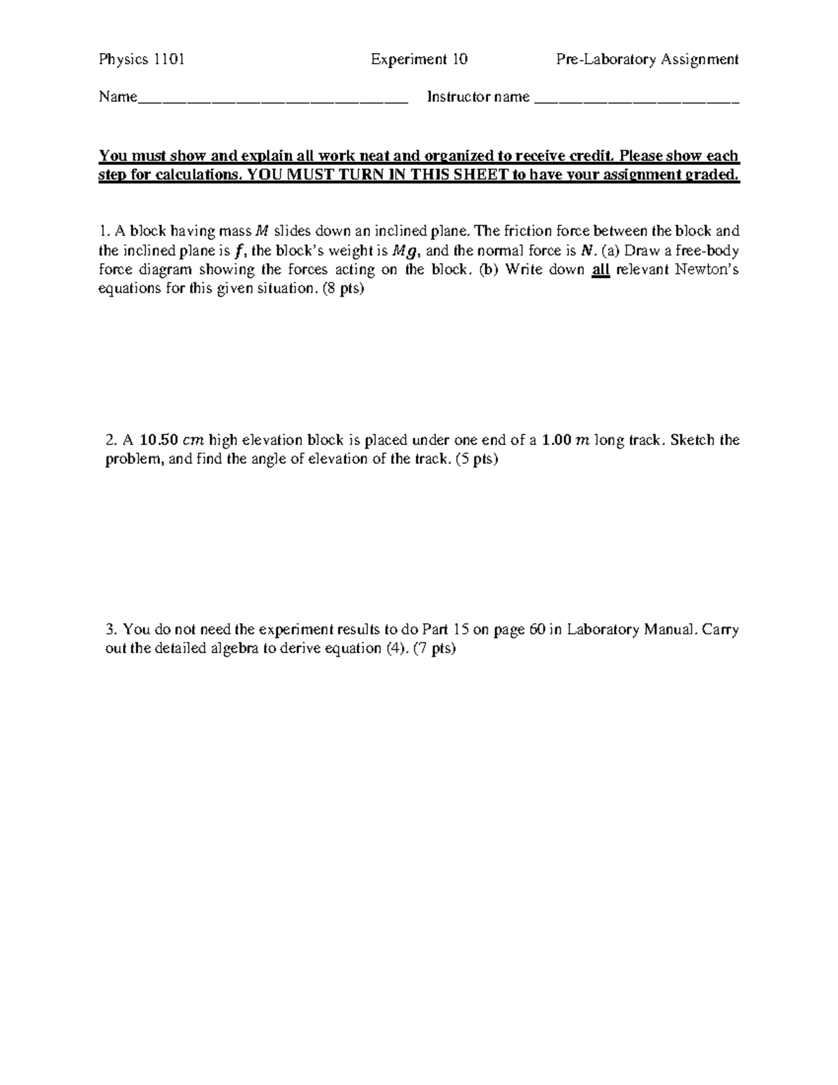 1101 Exp10 Pre Laboratory Assignment-2 - Physics 1101 Experiment 10 Pre ...