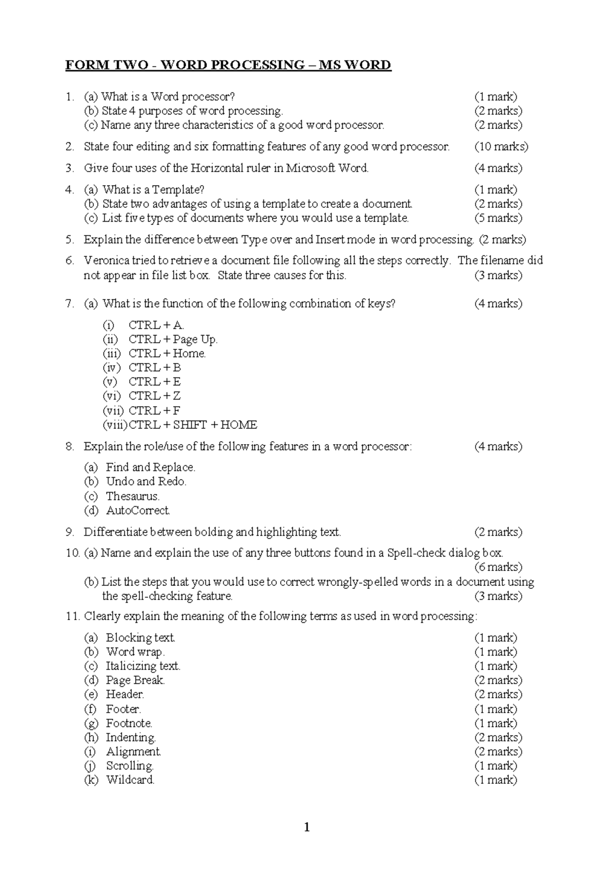 FORM 2 Questions - Introduction to computers - FORM TWO - WORD ...