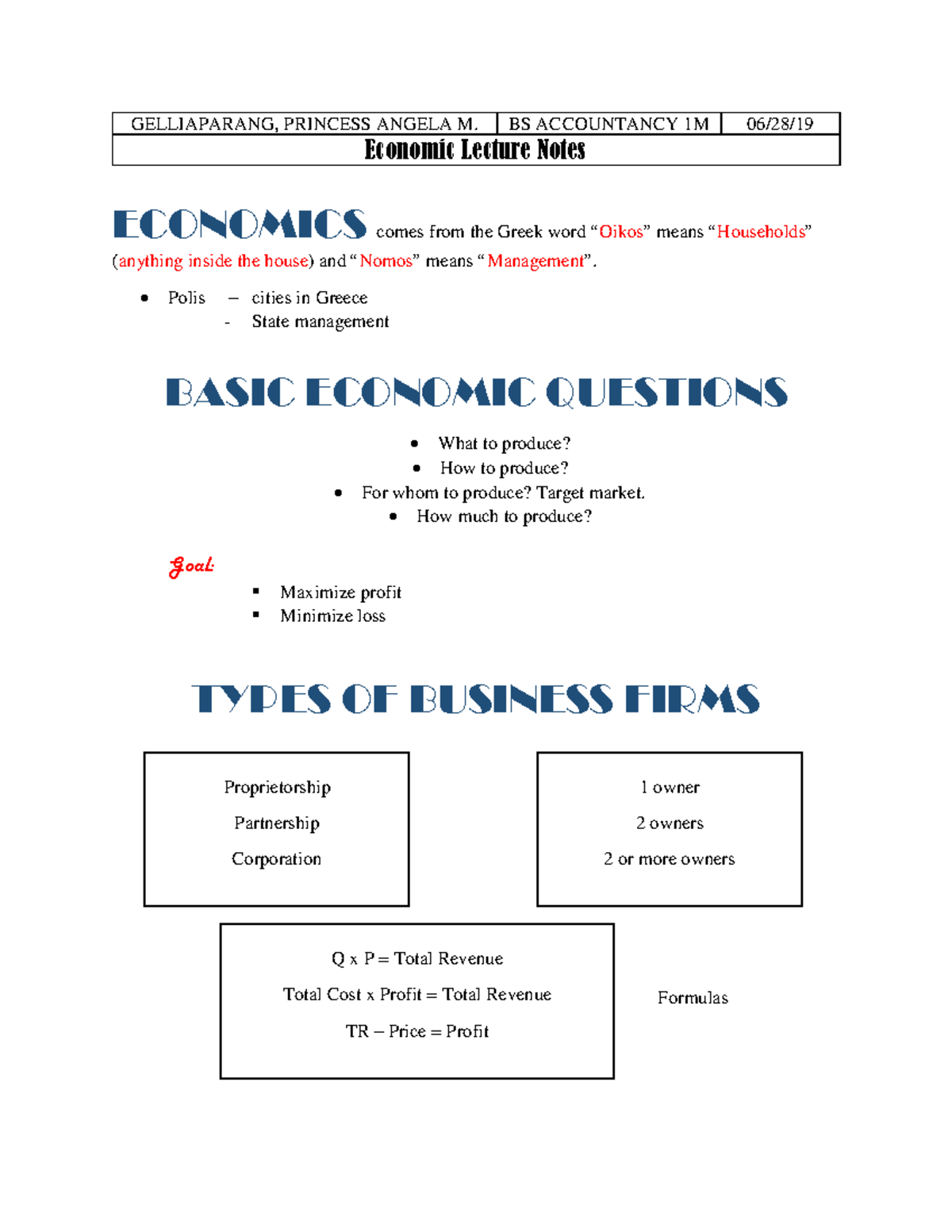 Economics (study guides) - GELLIAPARANG, PRINCESS ANGELA M. BS ...