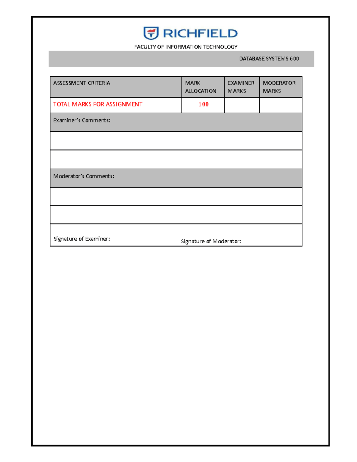 Database 600 - assignment - FACULTY OF INFORMATION TECHNOLOGY ... Database 600 - assignment - FACULTY OF INFORMATION TECHNOLOGY ...