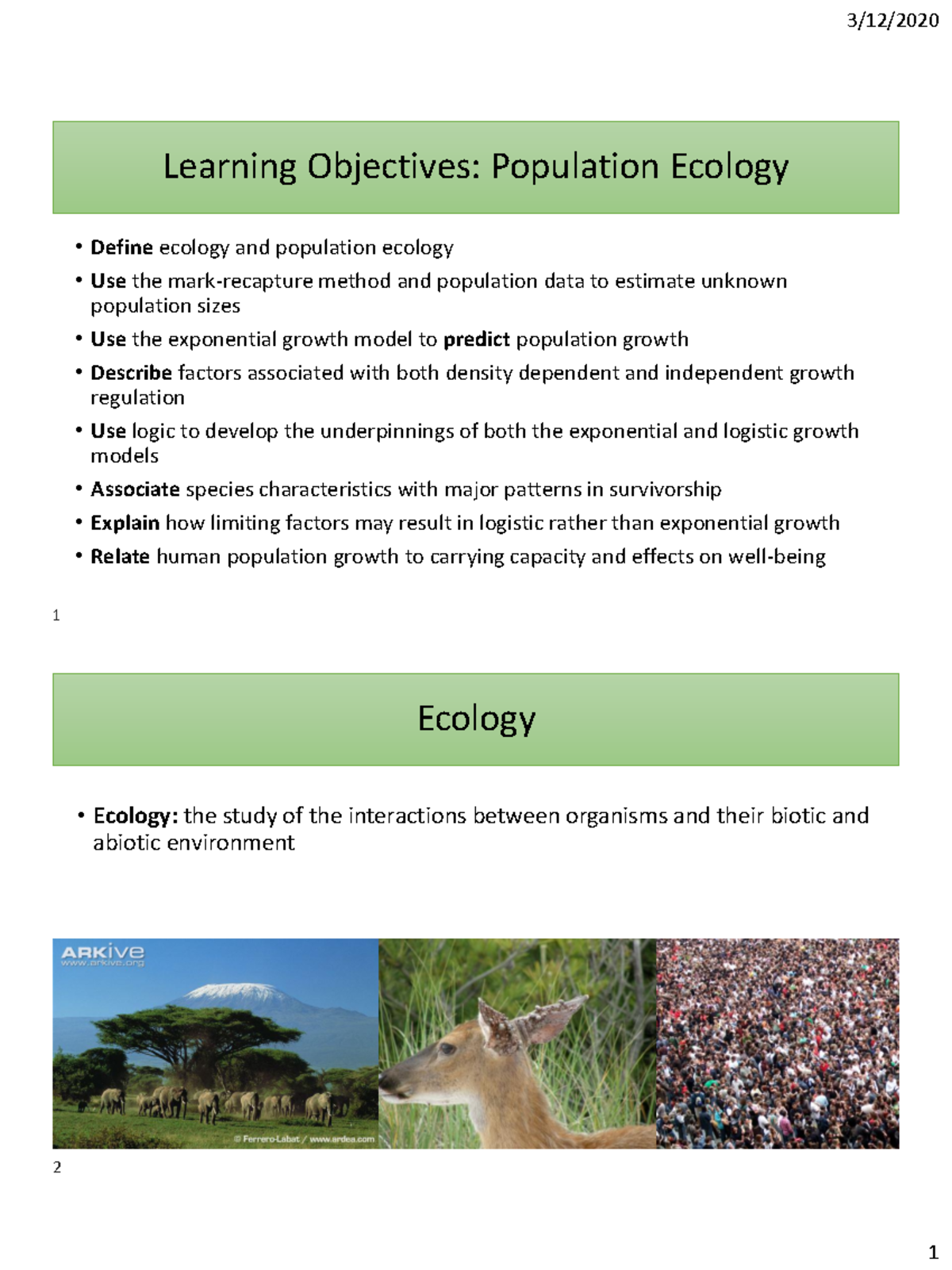 13. Population Ecology - Learning Objectives: Population Ecology ...