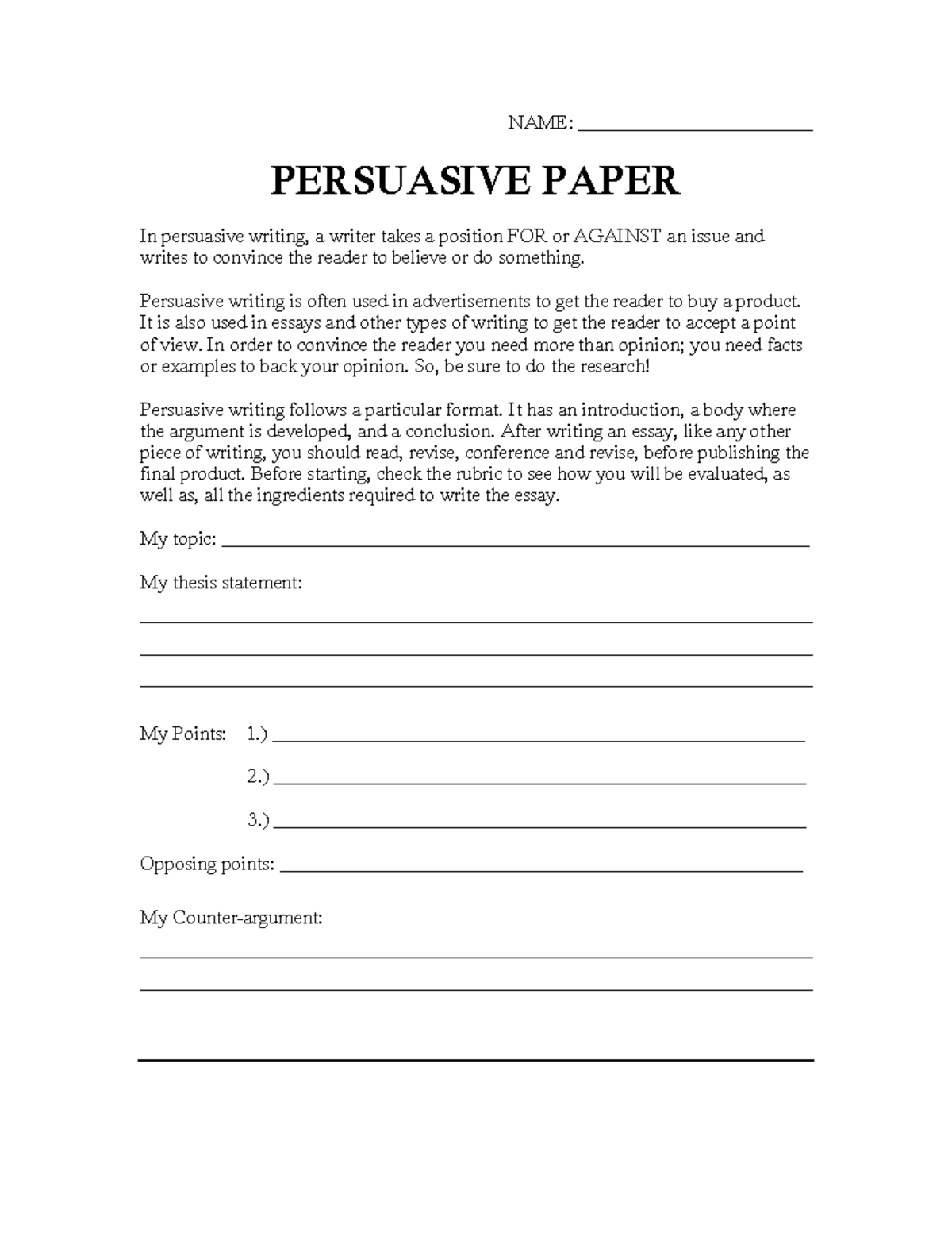 Persuasive Essay Handout 1 - - StuDocu