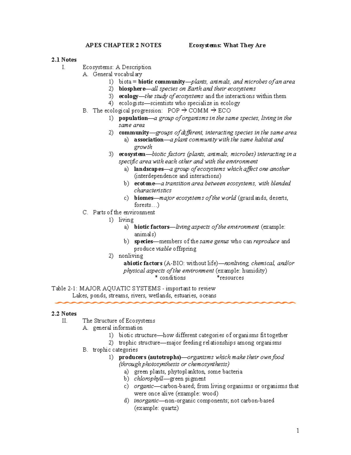 Ch-2-notes - Earth science studies - APES CHAPTER 2 NOTES Ecosystems ...