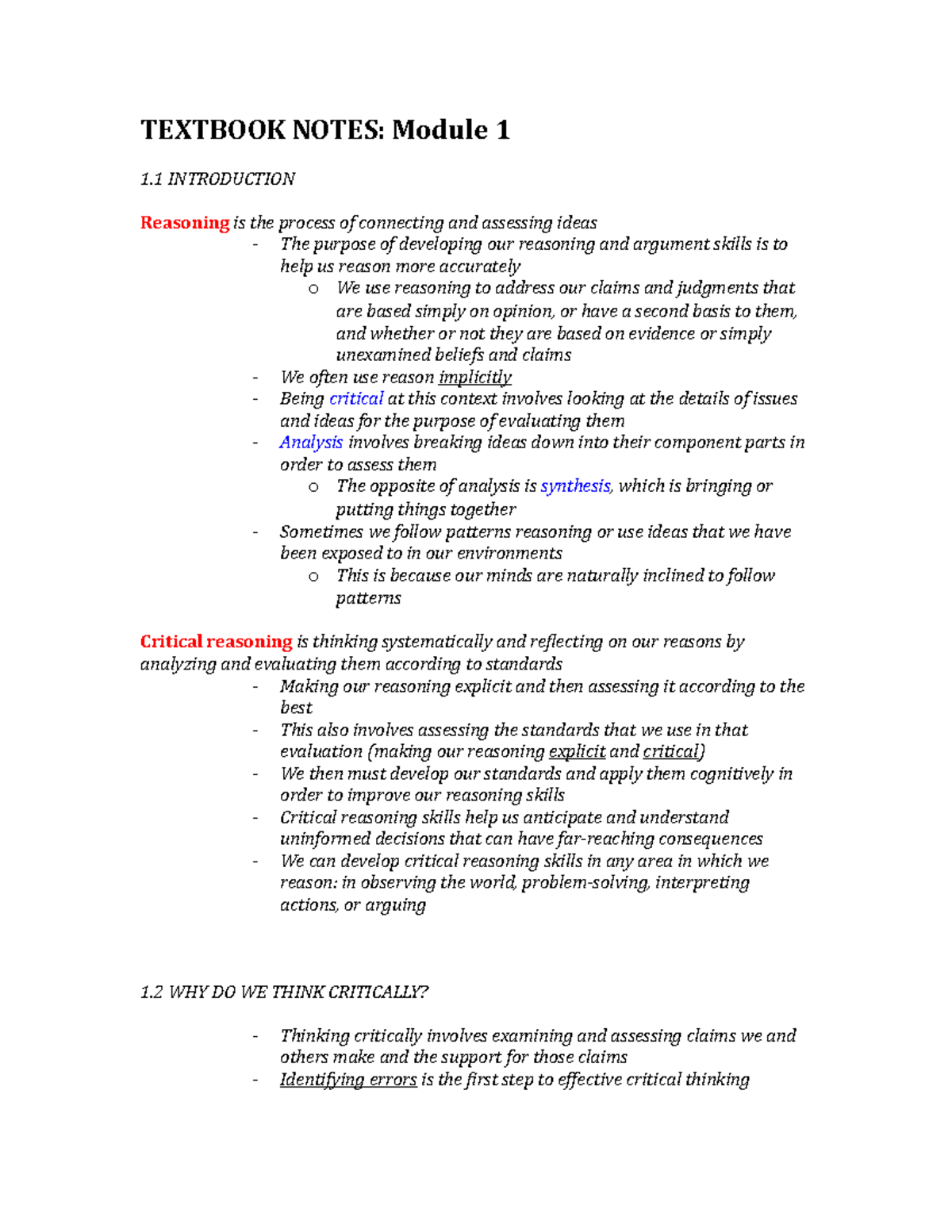 Module 1 Notes - MODR YORK - TEXTBOOK NOTES: Module 1 1 INTRODUCTION ...