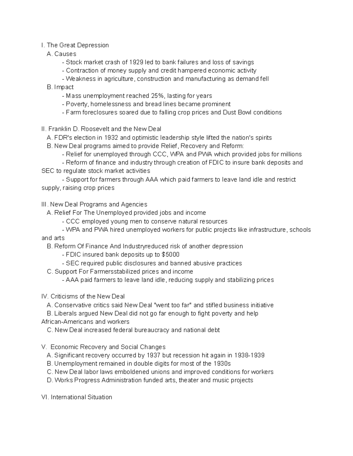 American History 1930s - I. The Great Depression A. Causes - Stock ...